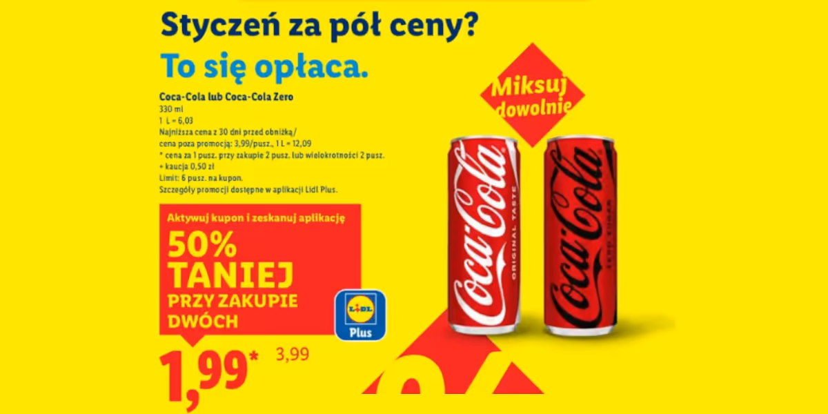 Lidl : KUPON -50% na Coca-Cola lub Coca-Cola Zero